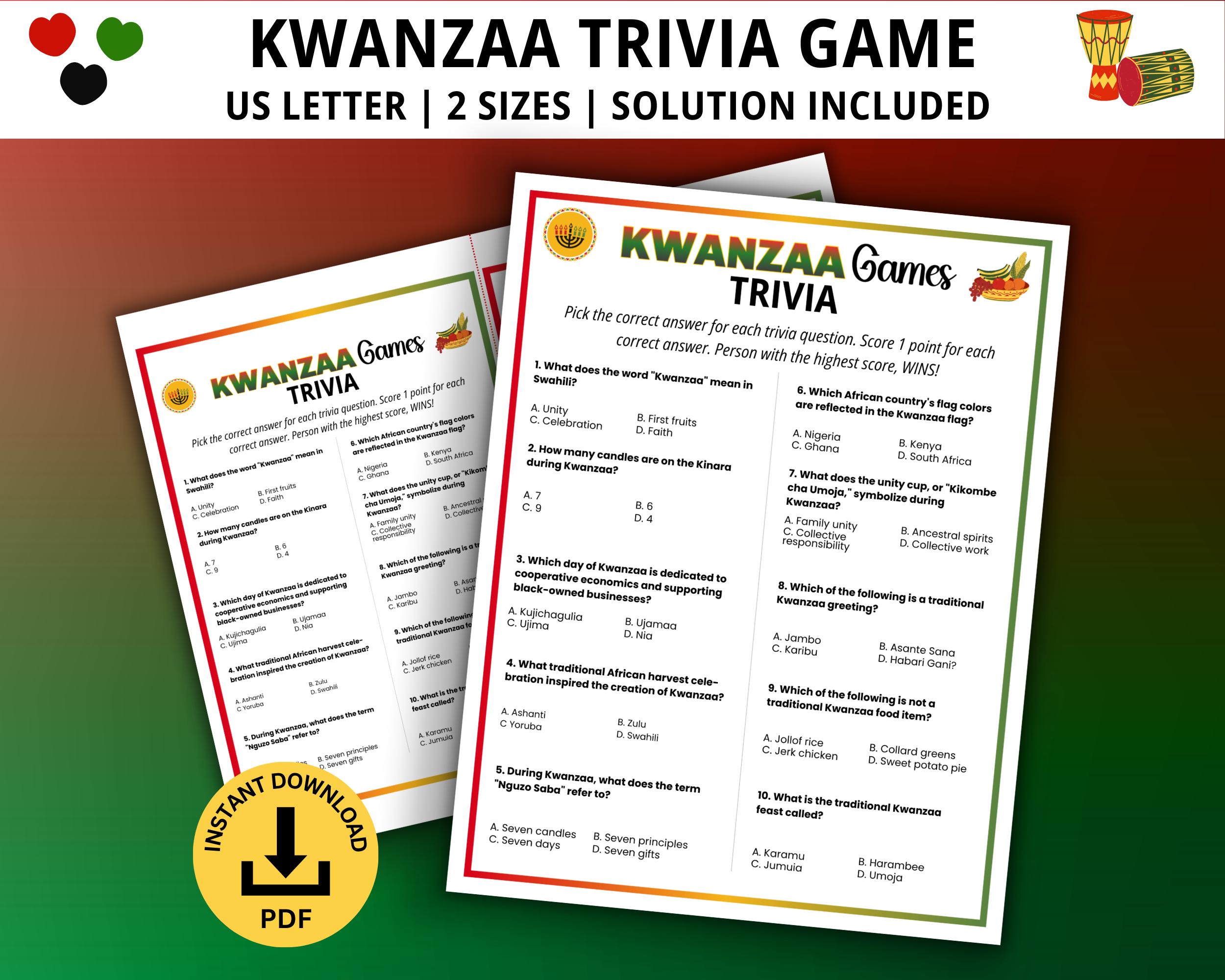 Kwanzaa Trivia, Kwanzaa Game, Holiday Party Games, Kwanzaa Educational ...