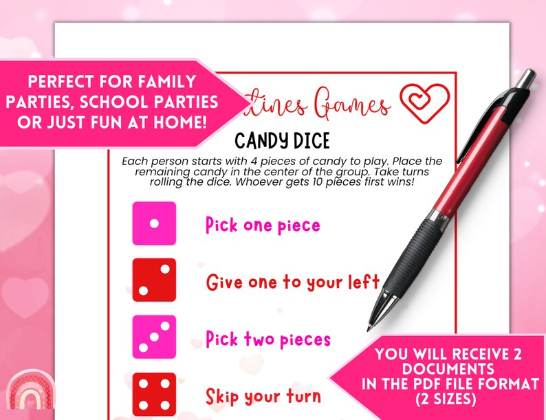 Valentines Candy Dice Game, Printable, Valentine Party Game, Valentines ...