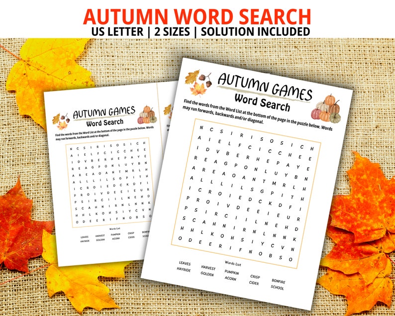 Fall Word Search, Fall Games, Autumn Party Games, Family Game Night ...