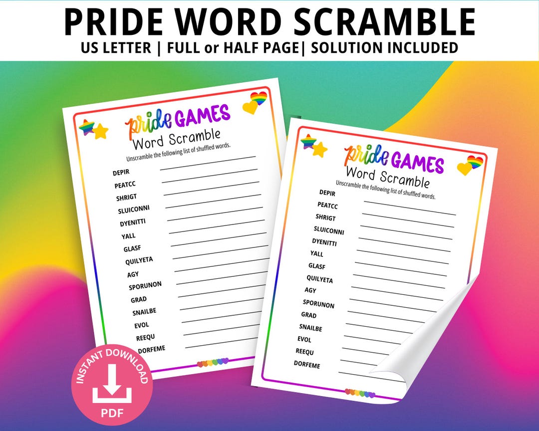 Pride Word Scramble Game, Pride Game, Pride Party Game, Pride Word Game ...