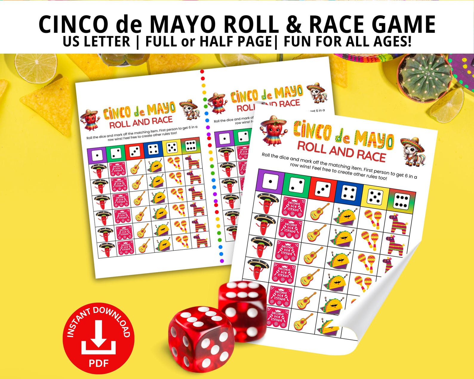 Cinco De Mayo Roll and Race Game, Cinco De Mayo Games, Mexican Dice ...