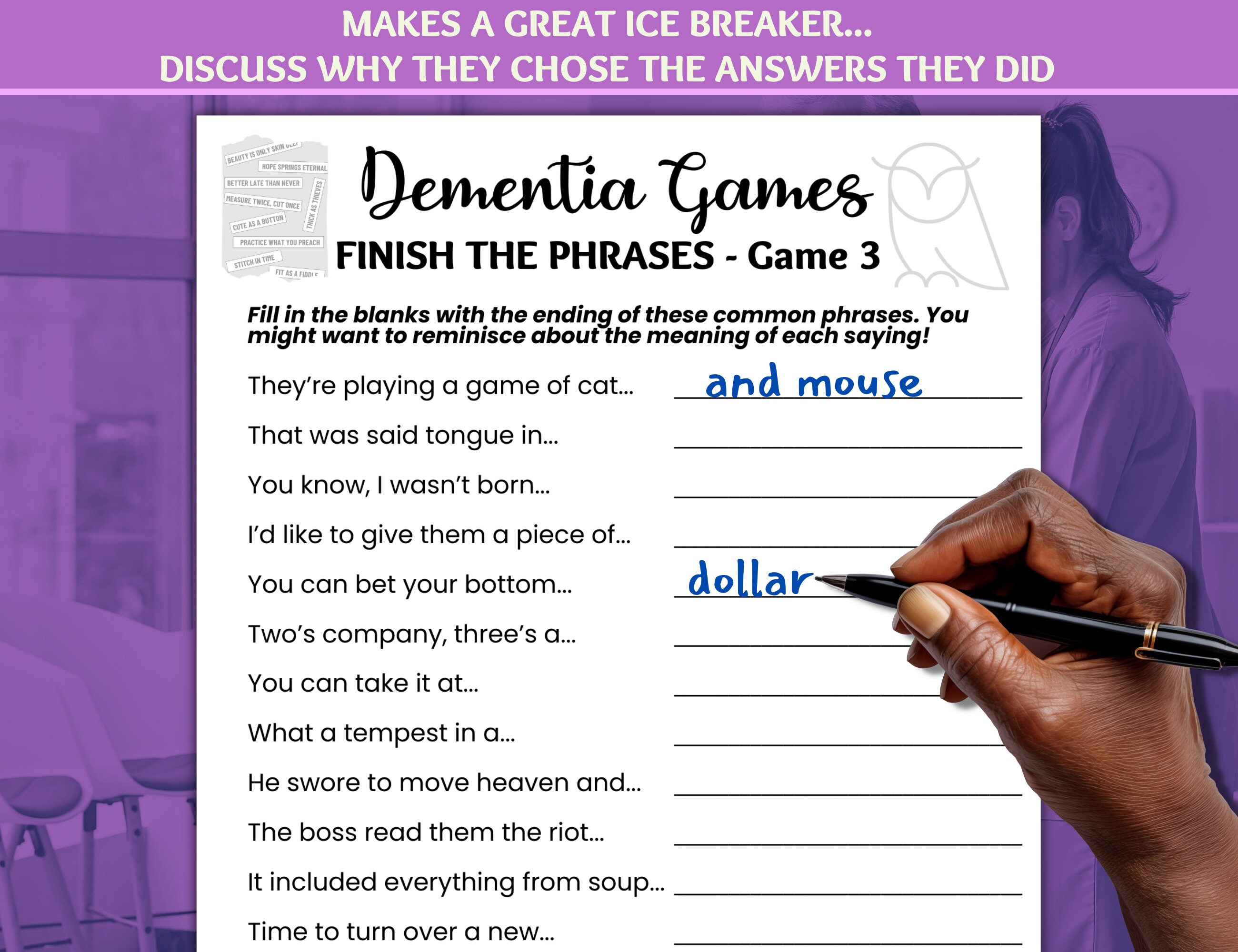Finish the Phrase, Dementia Game, Ice Breaker Game, Dementia Activities ...