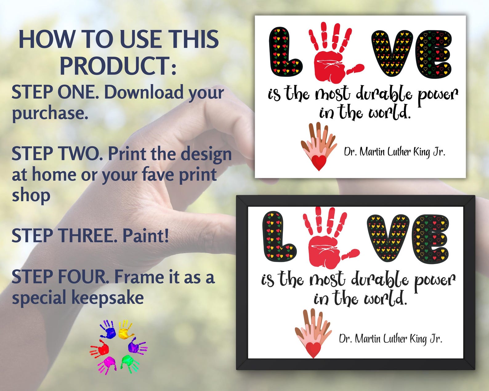Martin Luther King Day Handprint Craft, Love Power, MLK Day Handprint ...