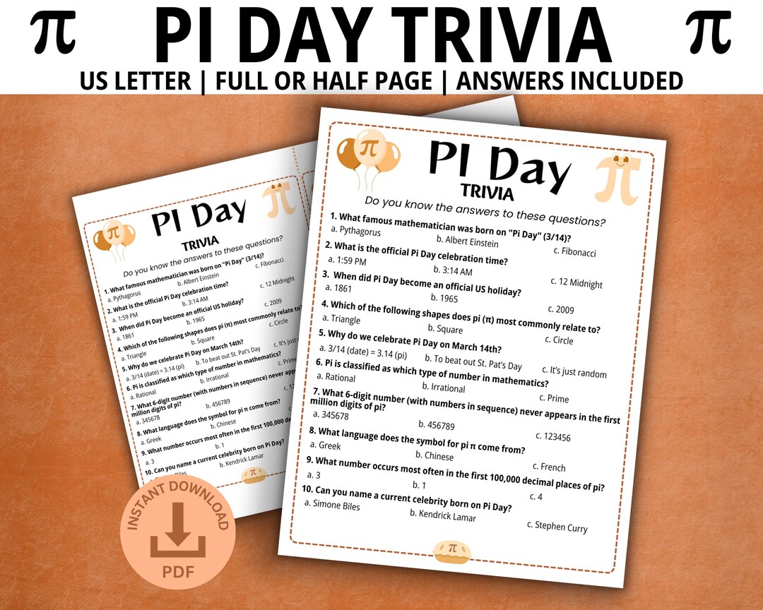 Pi Day Trivia, Trivia Game, Pi Day Game, Math Pi Day Trivia, Trivia Question Quiz, Math ...