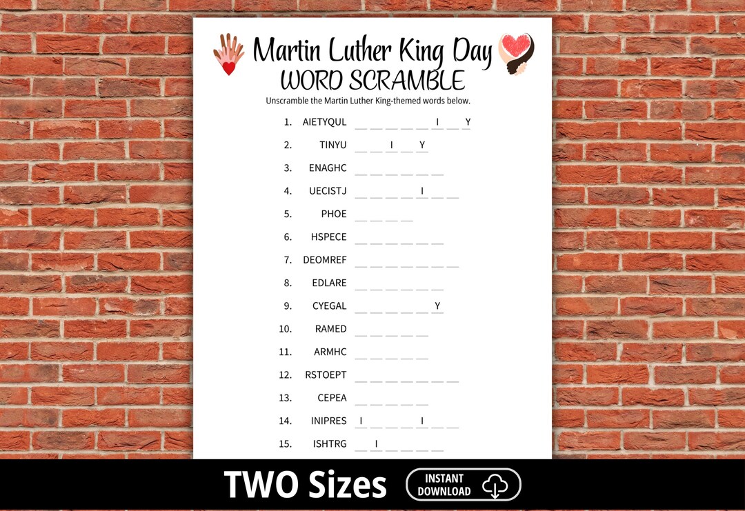 Martin Luther King Day, Word Scramble, Word Games, MLK Day Word ...