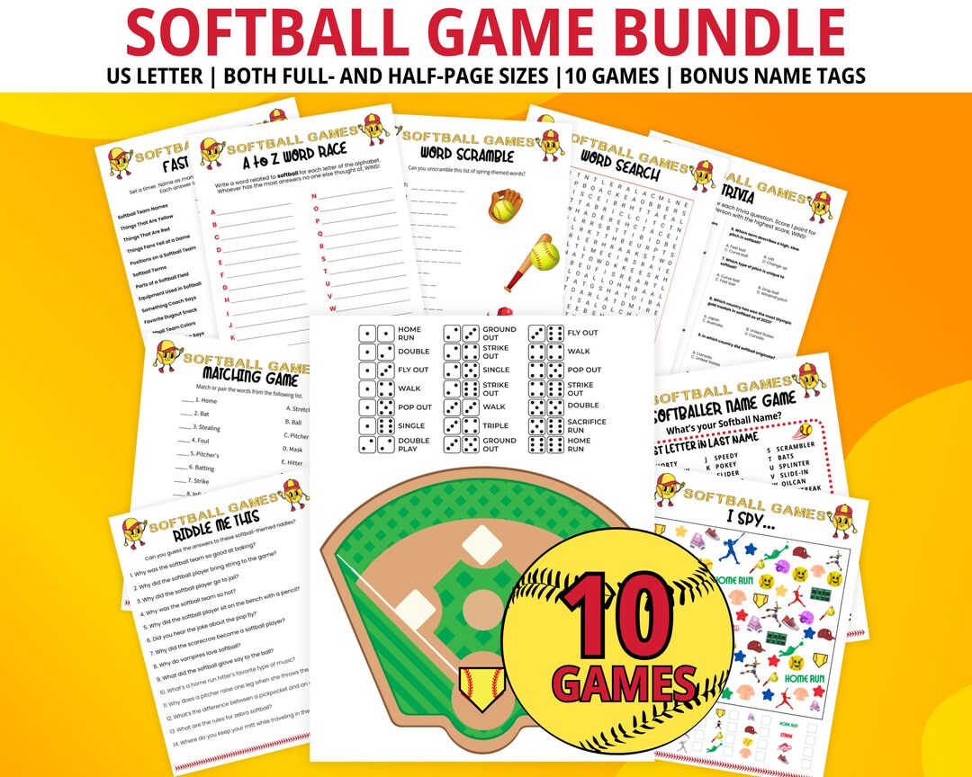 Softball Games Bundle, Softball Party Games, Family Game Night, Office ...