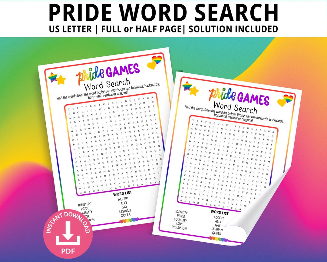 Pride Word Search Game, Pride Games, Pride Party Games, Pride Word Game ...