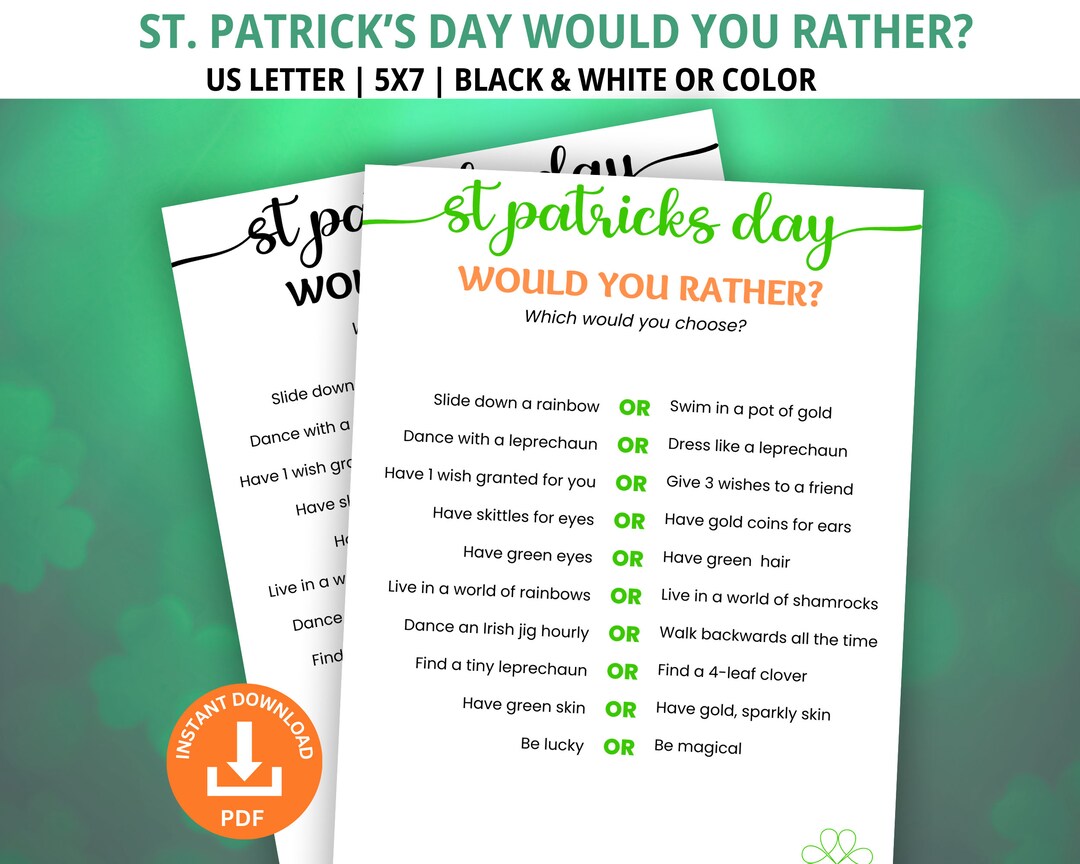 St. Patrick's Day Would You Rather Game, St. Patrick's Game, Would She ...