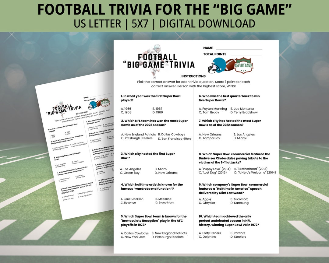 Football Trivia Game, Football Trivia, the Big Game, Family Game Night ...