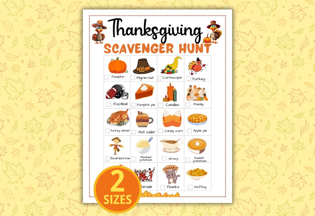 Thanksgiving Scavenger Hunt, Kids Scavenger Hunt, Printable Games for ...
