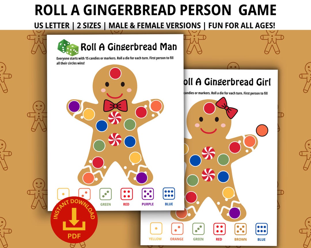 Roll a Gingerbread Person Dice Game, Christmas Games, Candy Dice ...
