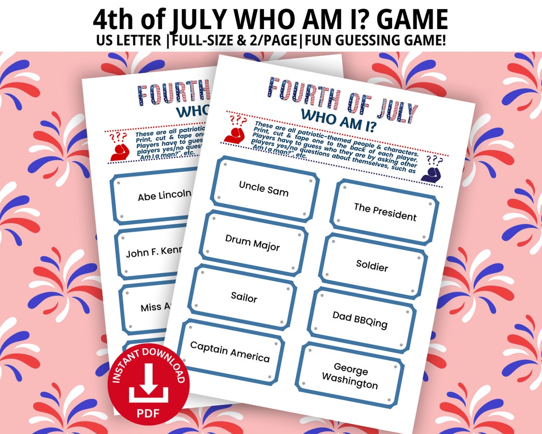 4th of July Who Am I? Game, Family Party Games, Patriotic Games, Family ...