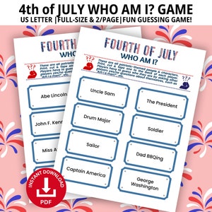 4th of July Who Am I? Game, Family Party Games, Patriotic Games, Family ...