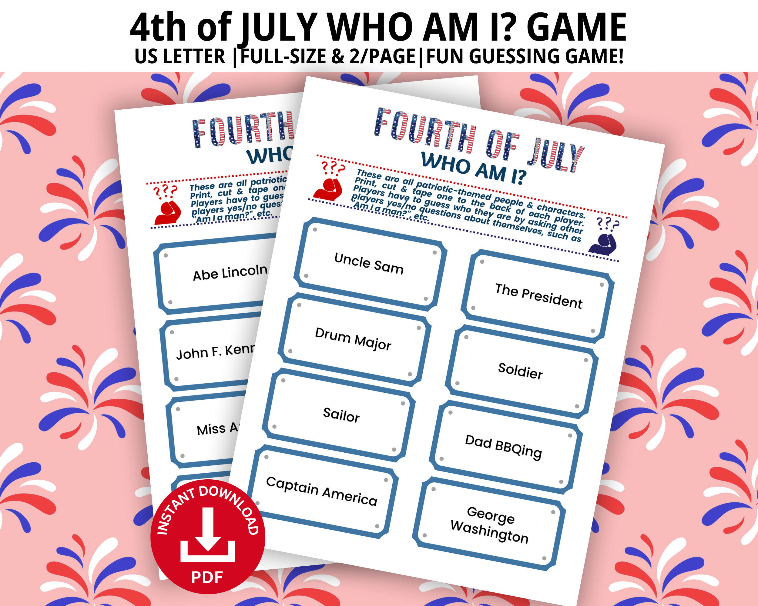 4th of July Who Am I? Game, Family Party Games, Patriotic Games, Family ...