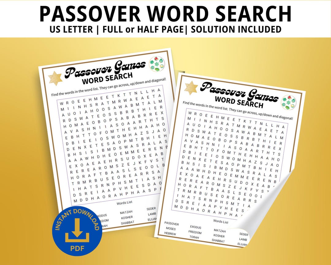 Passover Word Search, Passover Games, Jewish Games, Passover Holiday ...