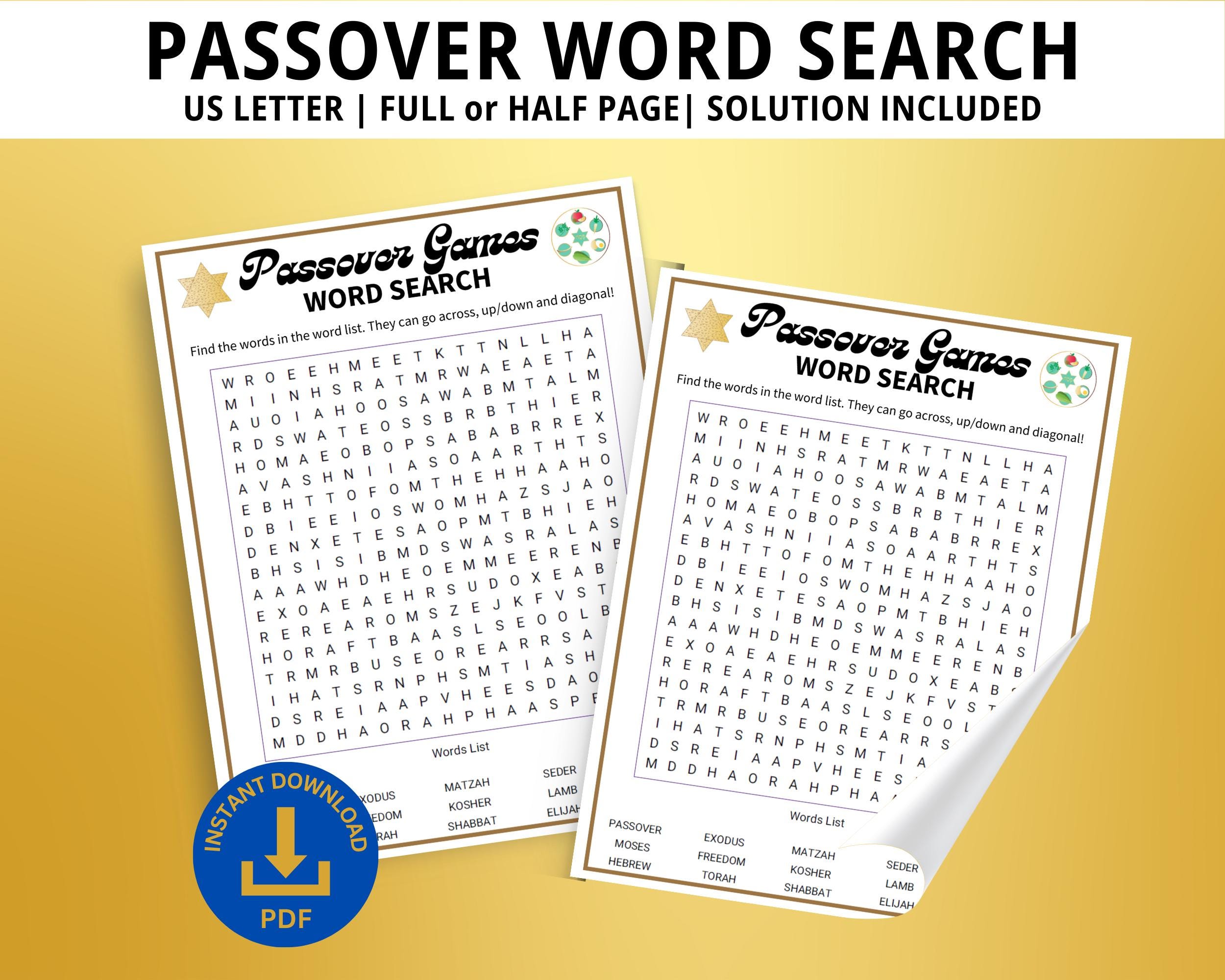 Passover Word Search, Passover Games, Jewish Games, Passover Holiday ...
