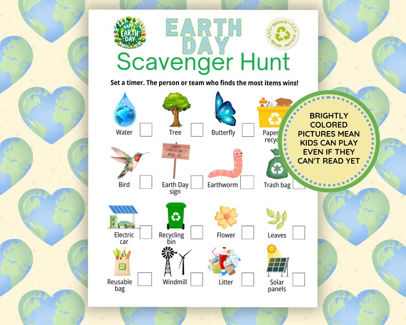 Earth Day Scavenger Hunt, Earth Day Games, Kid Scavenger Hunt, Family ...