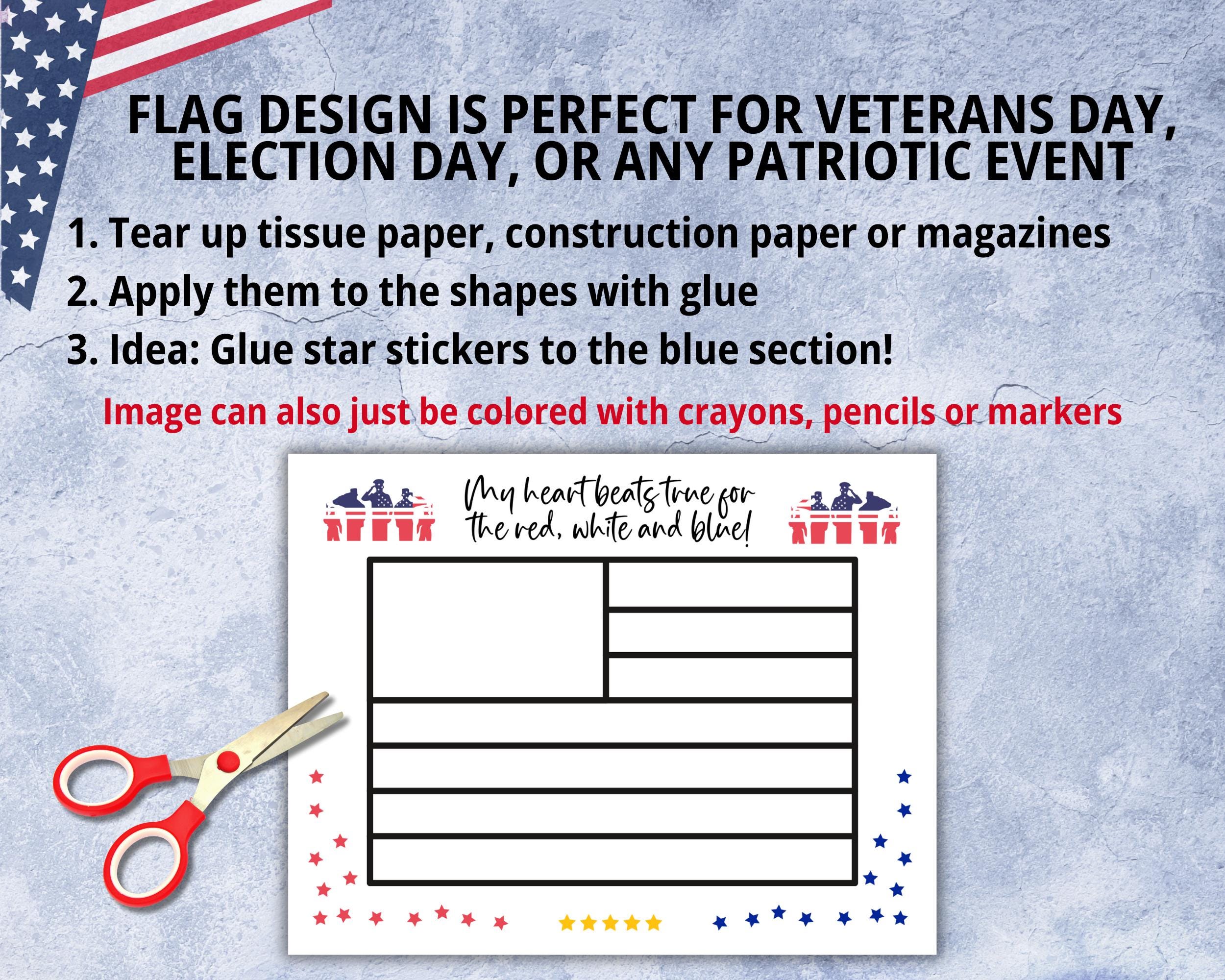 Flag Cut and Paste Craft, Torn Paper Craft, Classroom Activity, Pre ...