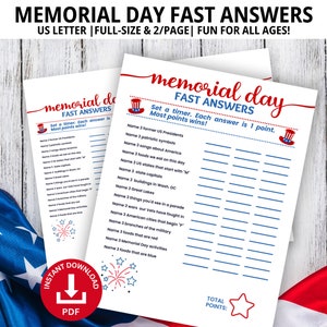 Memorial Day Fast Answers Game, Memorial Day Games, Patriotic Games ...