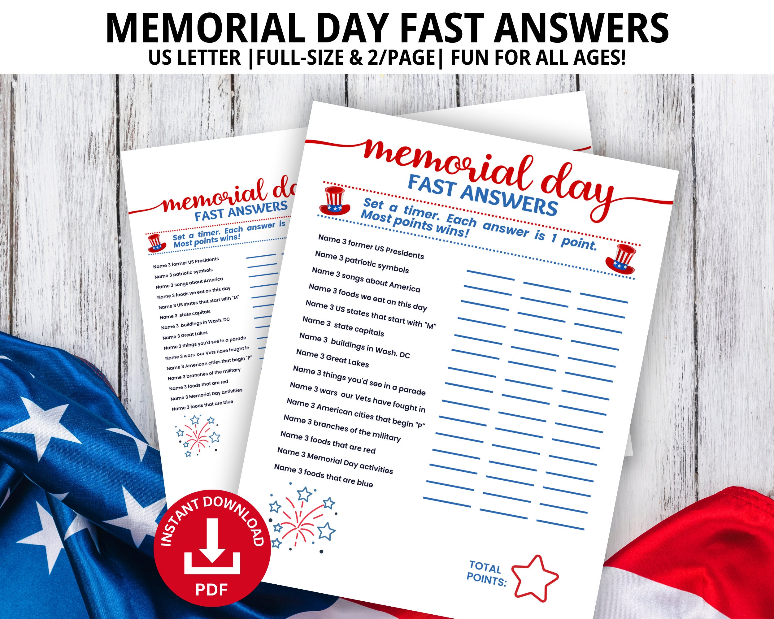 Memorial Day Fast Answers Game, Memorial Day Games, Patriotic Games ...