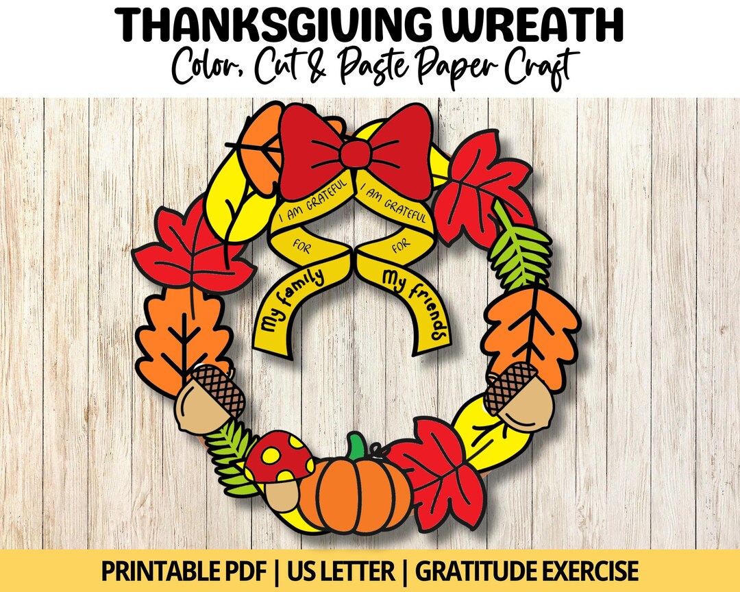 Thanksgiving Cut and Paste Craft, Fall Leaves Wreath, Classroom ...