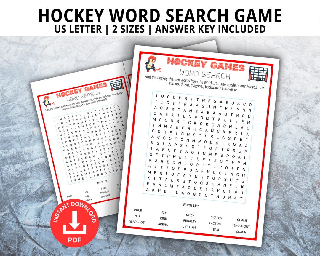 Hockey Word Search Game, Hockey Games, Hockey Party Games, Hockey ...