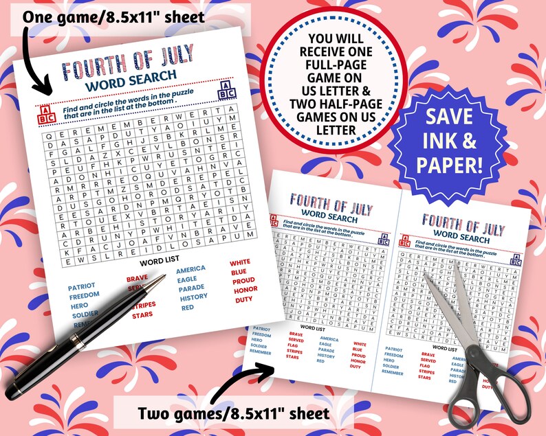 4th of July Word Search Game, Fourth of July Games, Group Games ...