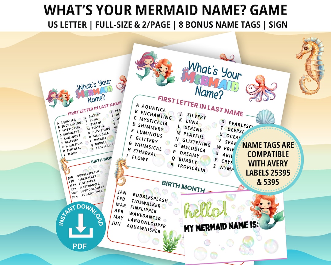 What's Your Mermaid Name, Name Game, Whats Your Name, Birthday Party ...