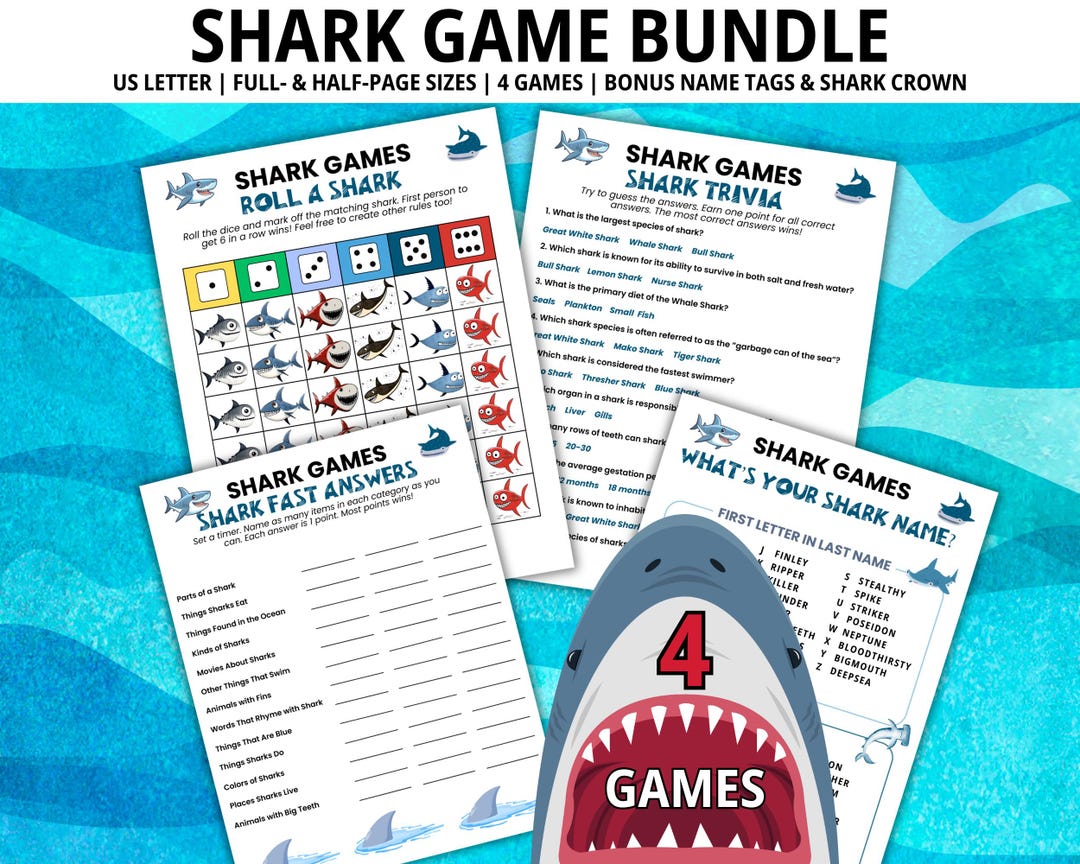 Shark Games Bundle, Shark Games, Shark Birthday Party, Birthday Games ...