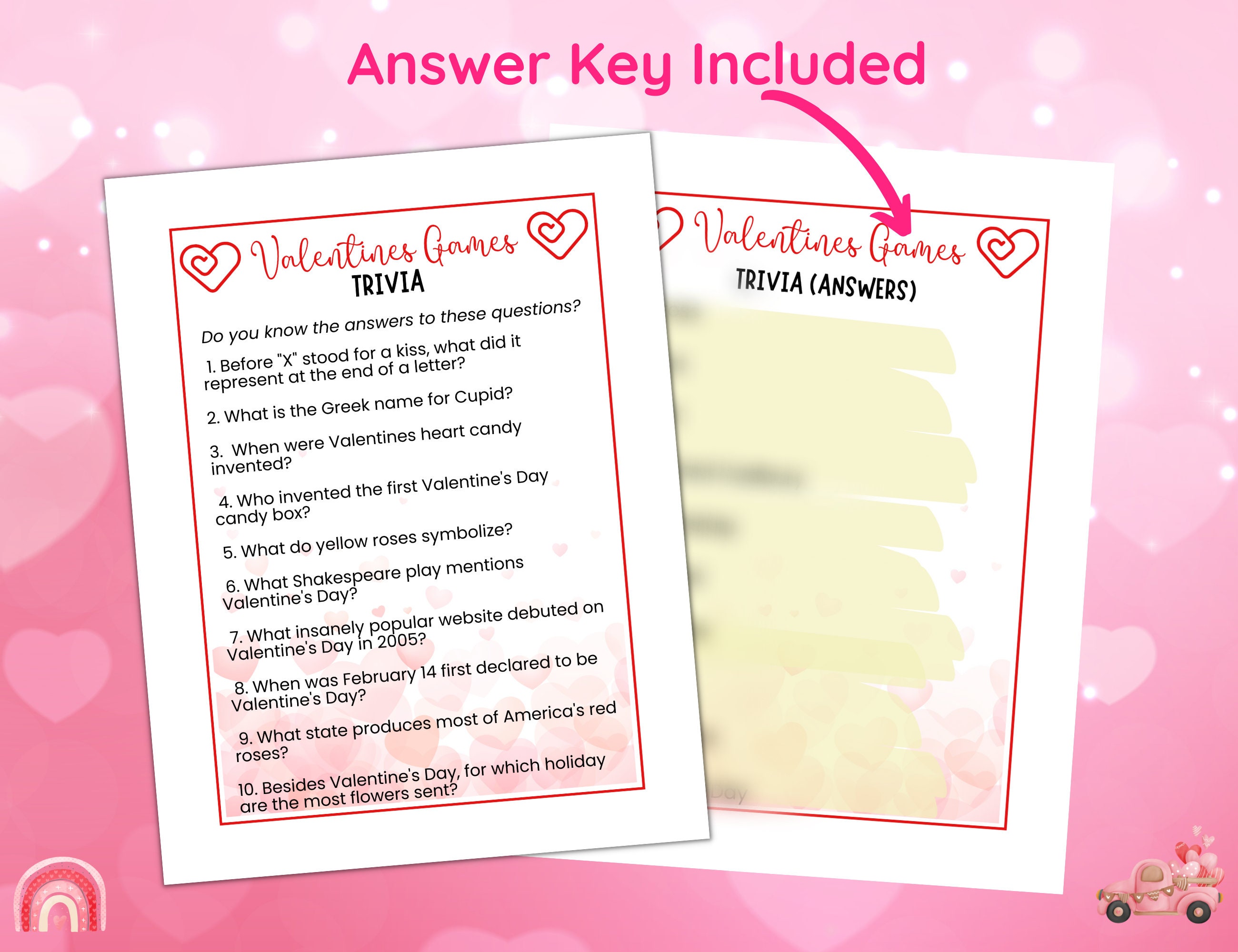 Valentine Trivia Game, Printable Game, for Kids and Adults, Valentines ...