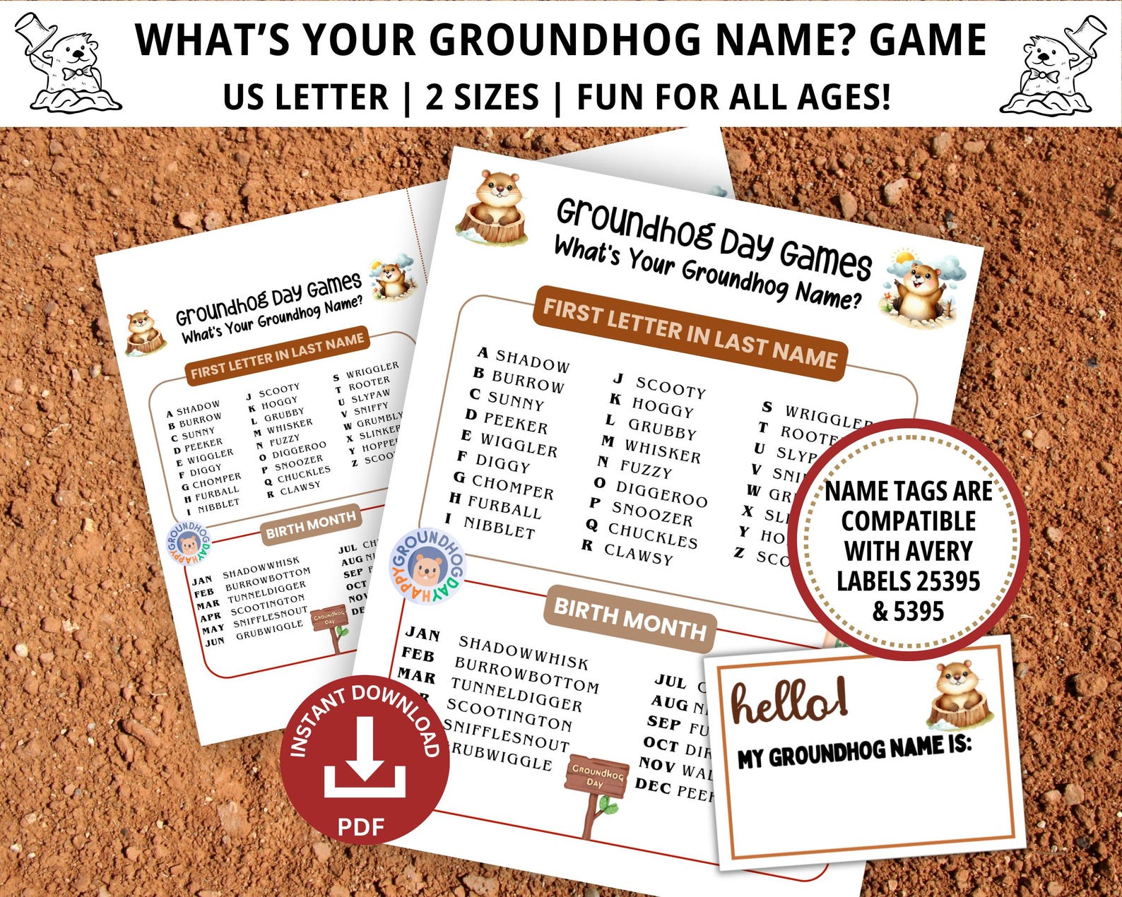What's Your Groundhog Name, Groundhog Name Game, Groundhog Party Game ...