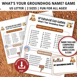What's Your Groundhog Name, Groundhog Name Game, Groundhog Party Game ...