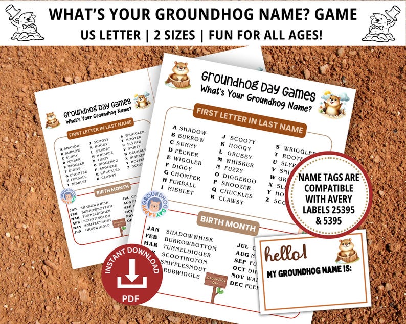 What's Your Groundhog Name, Groundhog Name Game, Groundhog Party Game ...