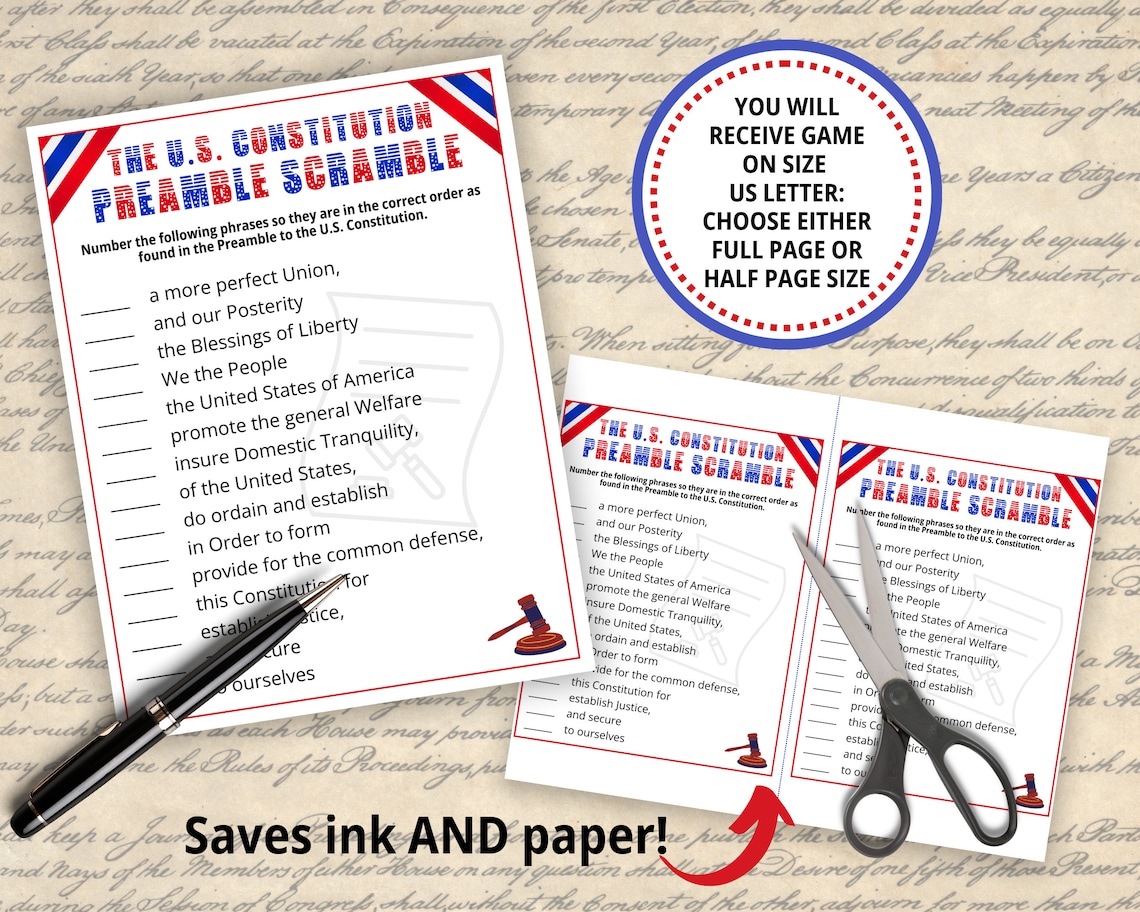 Preamble Scramble Game, Constitution Day, U.S. History Lesson, Teacher ...