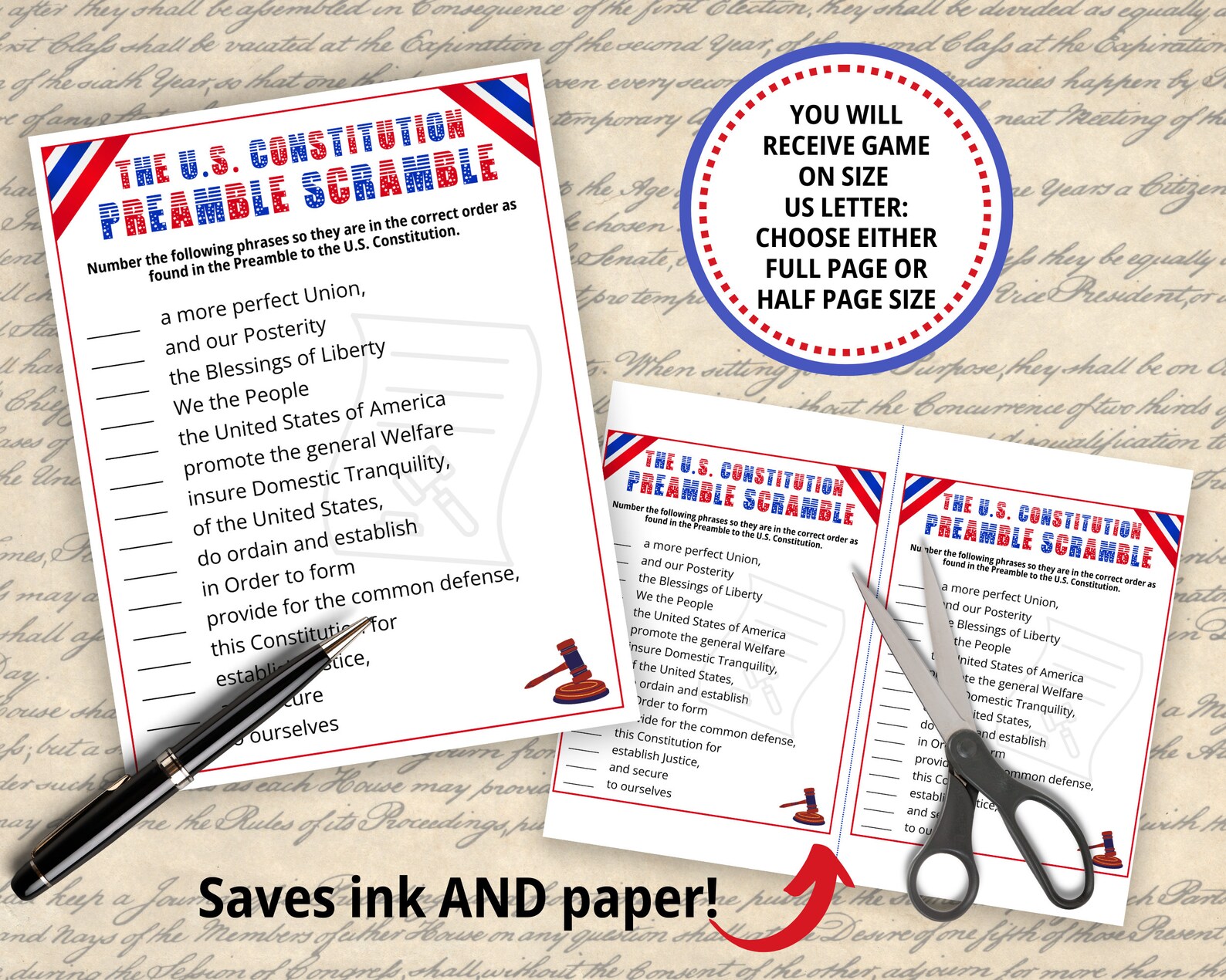 Preamble Scramble Game, Constitution Day, U.S. History Lesson, Teacher ...