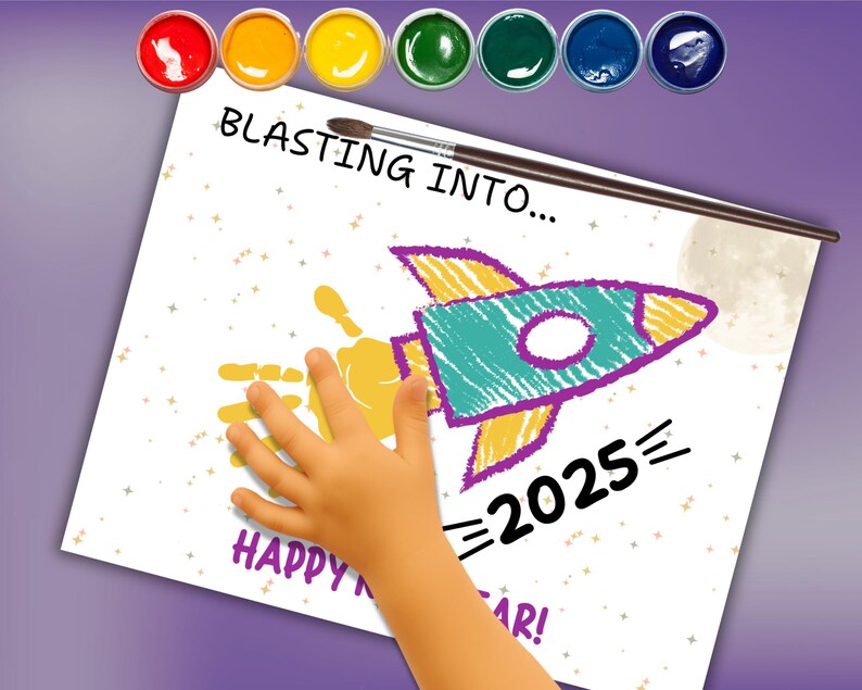 New Years Handprint Craft, Blasting Into 2025, Handprint Art, Winter ...