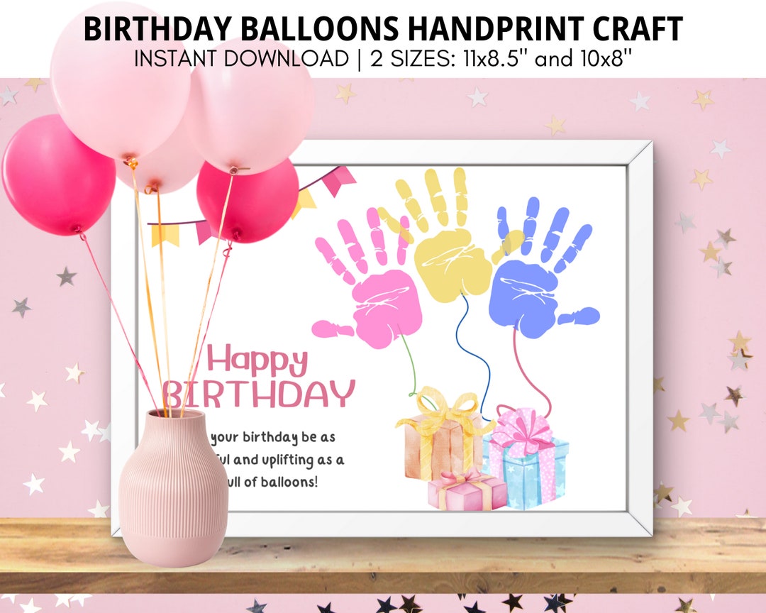 Birthday Handprint Craft, Balloons Handprint Craft, Birthday Handprint ...