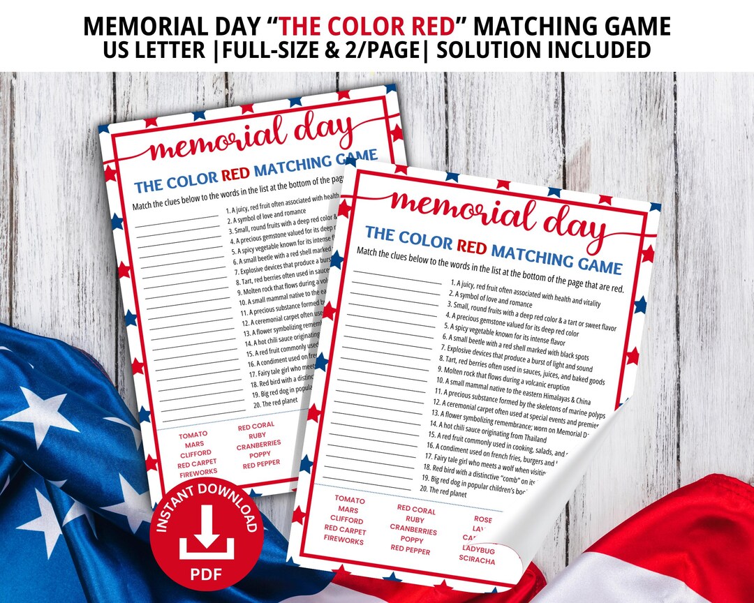 Memorial Day the Color Red, Trivia Game, Memorial Day Games, Memorial ...