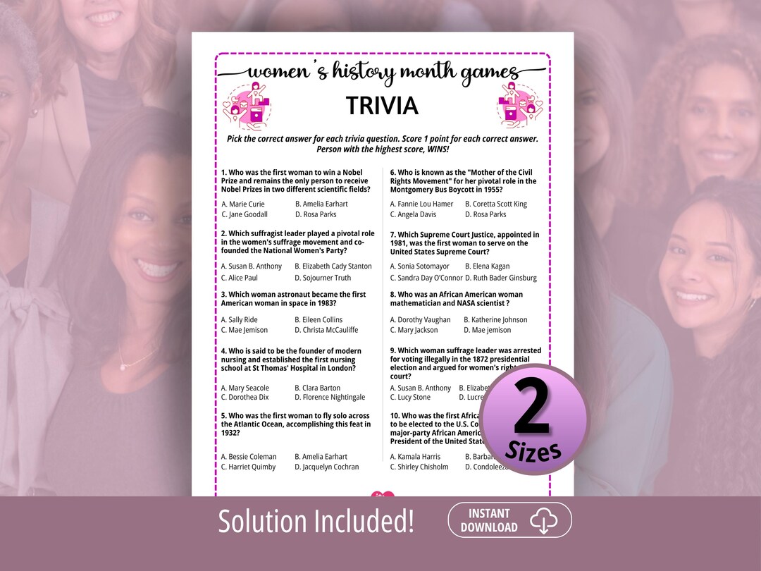 Womens History Month Game, Womens History Month, Trivia Question Quiz ...