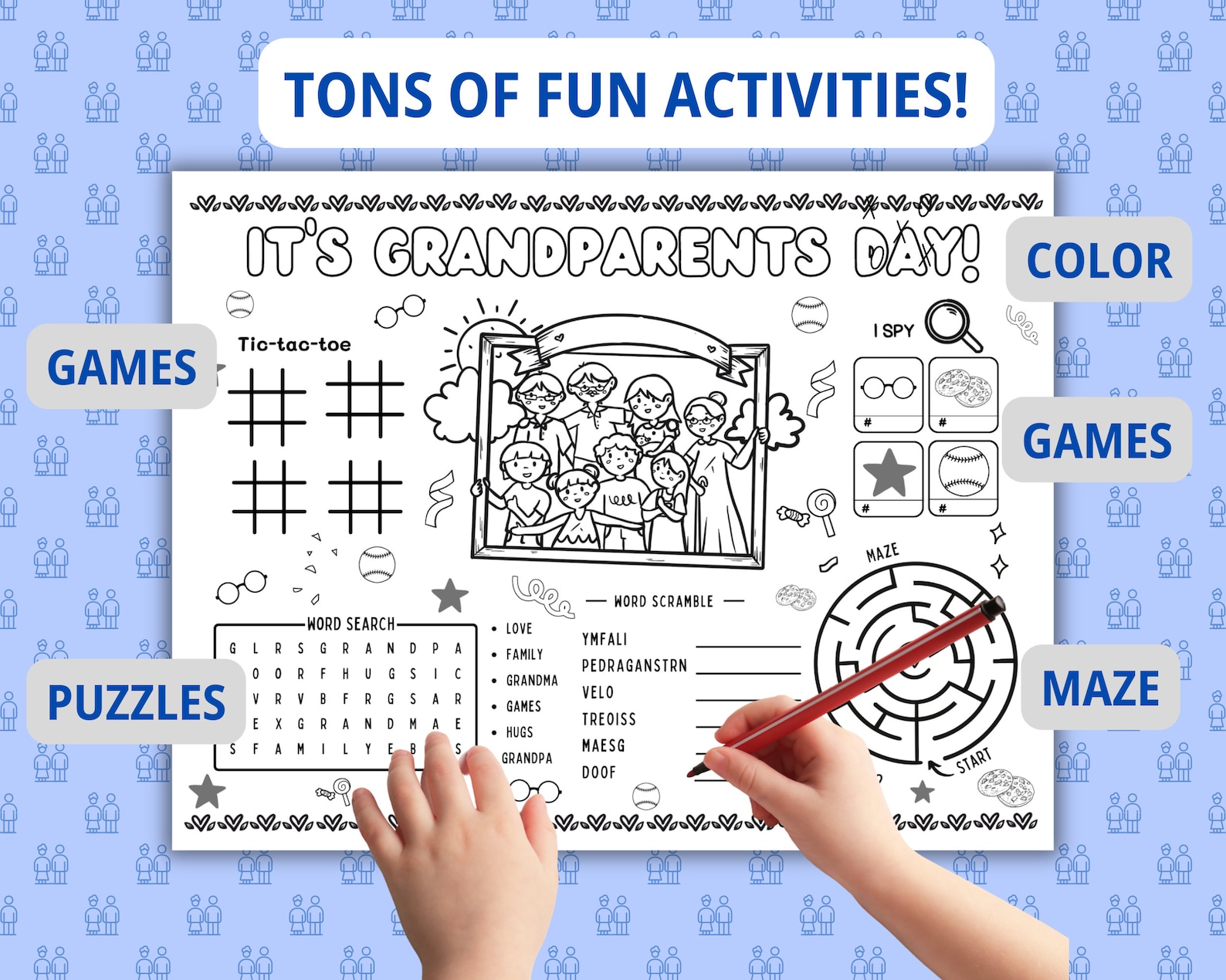Grandparents Day Activity Sheet, Grandparents Day Craft, Kids Placemat ...