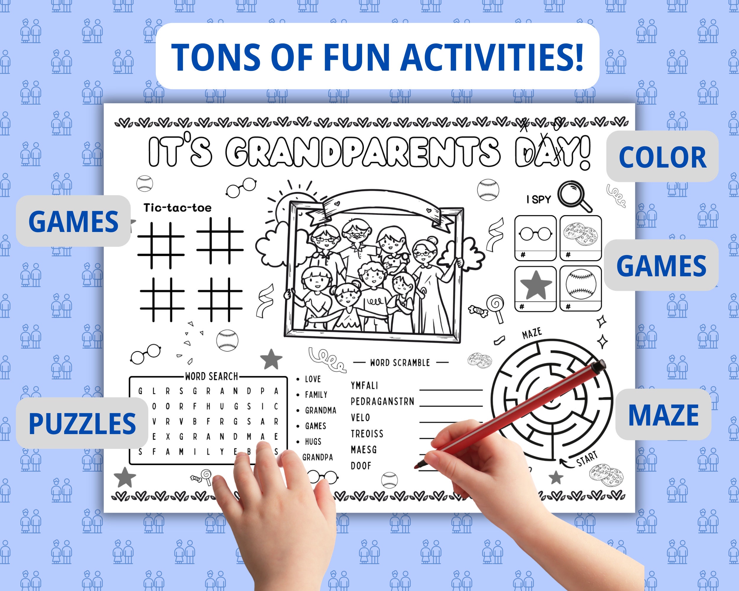 Grandparents Day Activity Sheet, Grandparents Day Craft, Kids Placemat ...