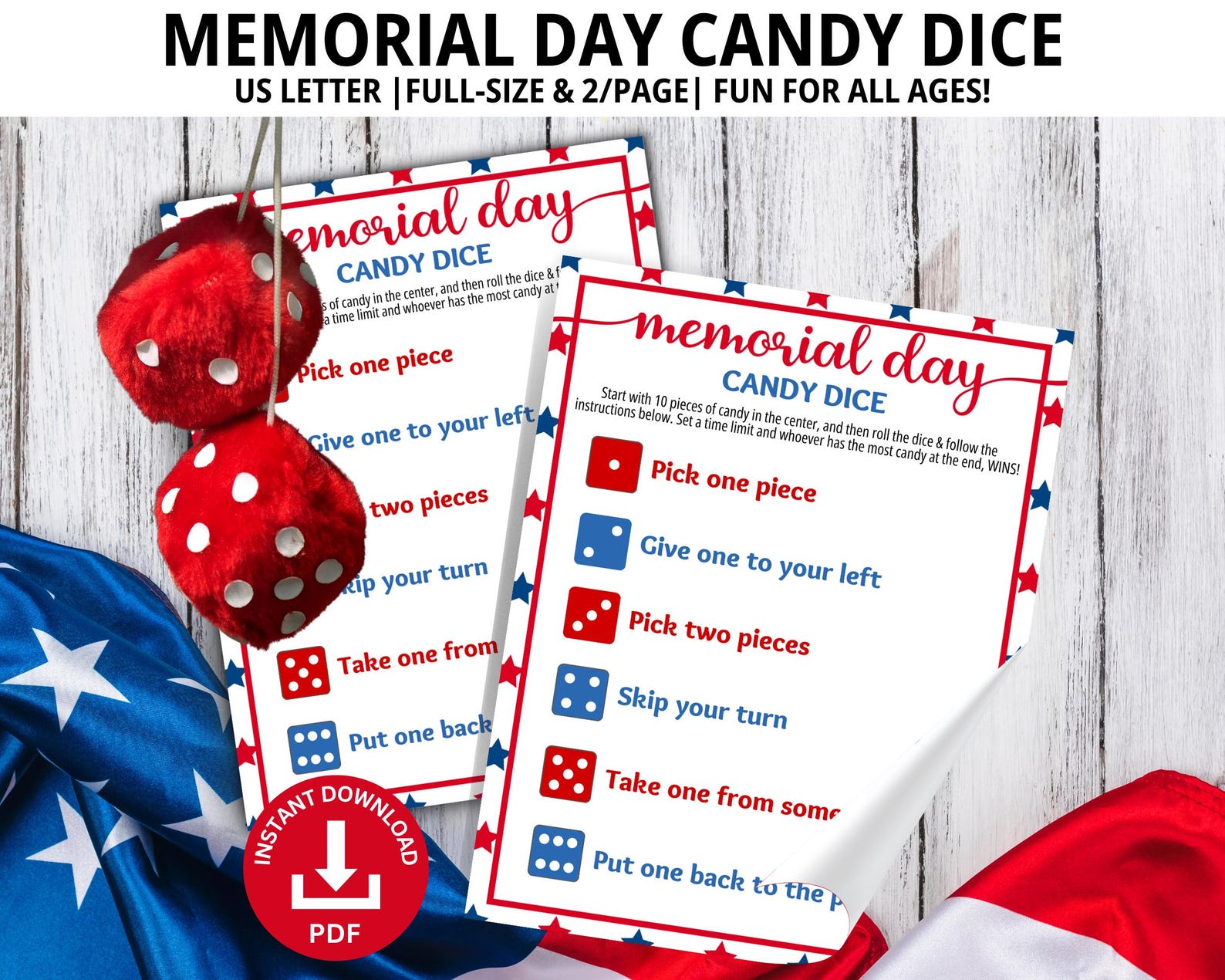 Memorial Day Candy Dice, Memorial Day Games, Office Party Games ...