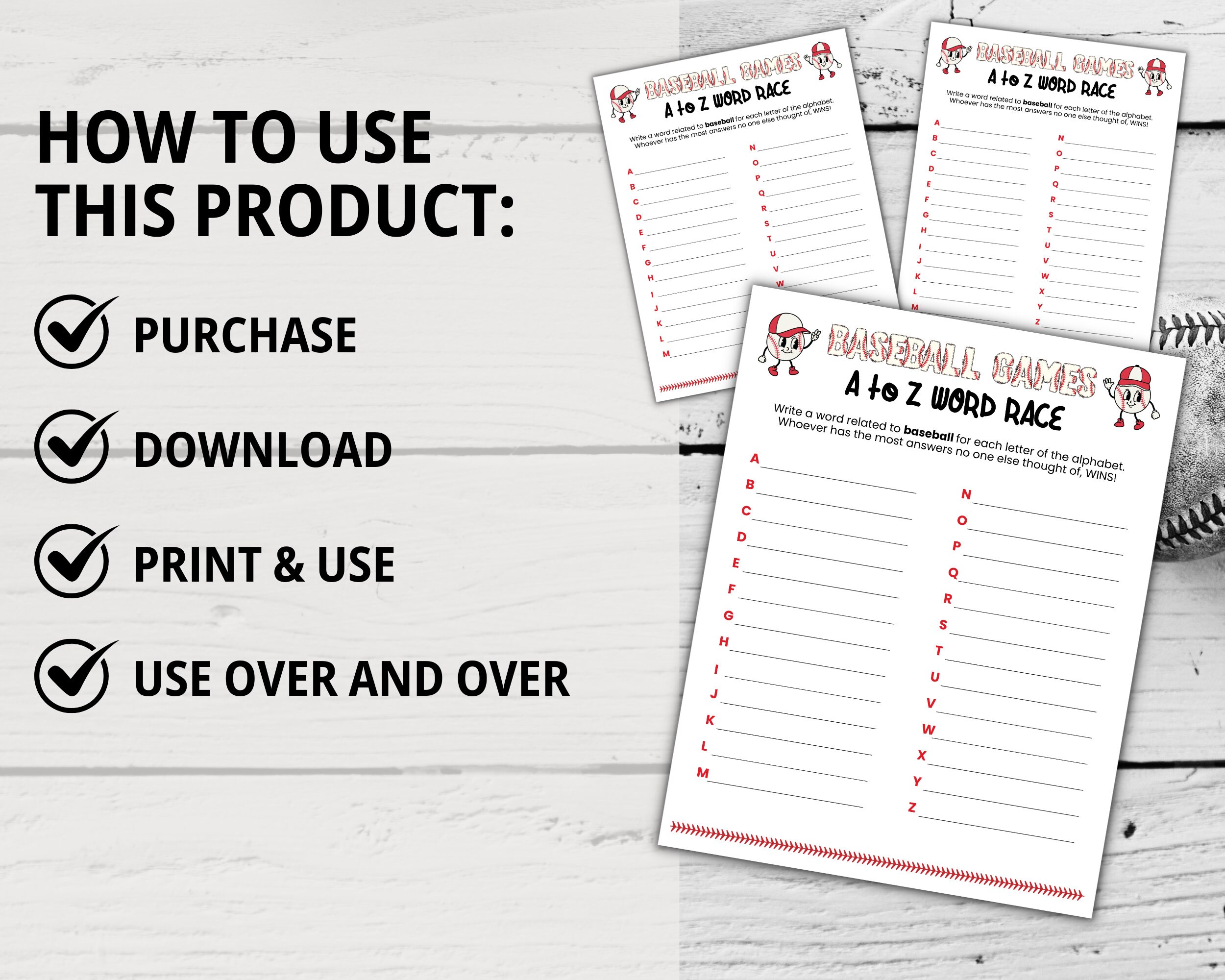 Baseball A to Z Word Race Game, Baseball Party Games, Family Game Night ...