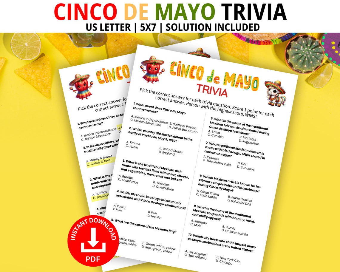 Cinco De Mayo Trivia, Cinco De Mayo Games, Family Game Night, Fiesta ...