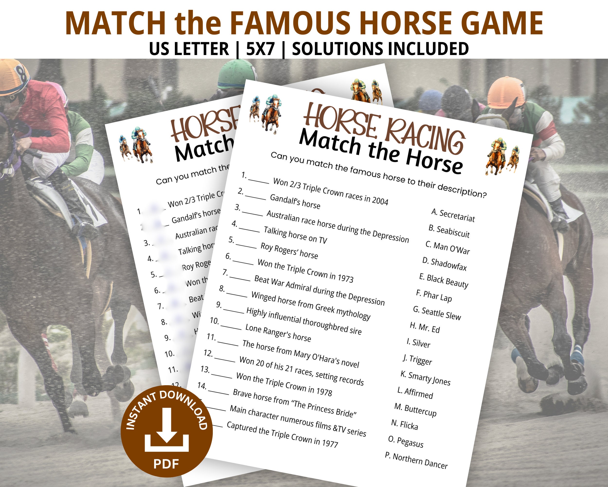 Match the Famous Horse Game, Horse Racing Game, Family Game Night ...