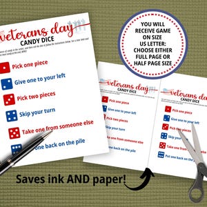 Veterans Day Candy Dice, Veterans Day Games, Veterans Day Trivia ...
