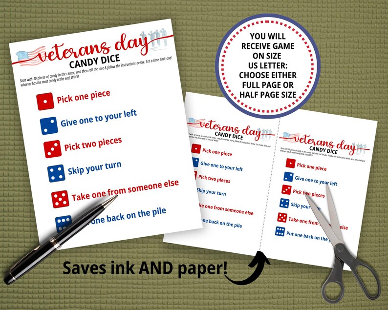 Veterans Day Candy Dice, Veterans Day Games, Veterans Day Trivia ...