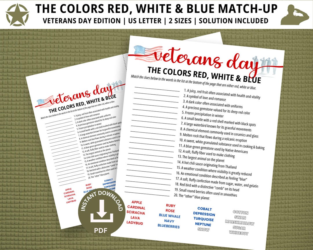 The Colors Red White and Blue, Matching Game, Veterans Day Games ...
