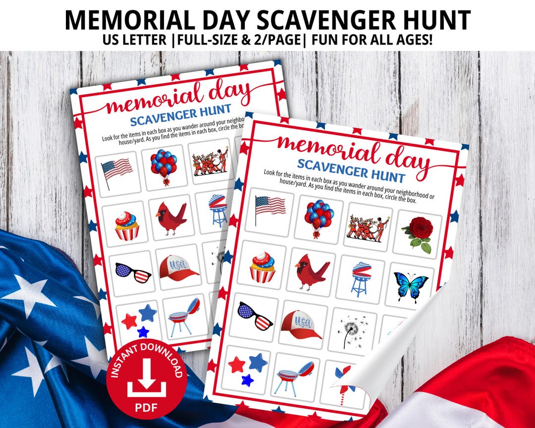 Memorial Day Scavenger Hut, Memorial Day Games, Group Games, Patriotic ...