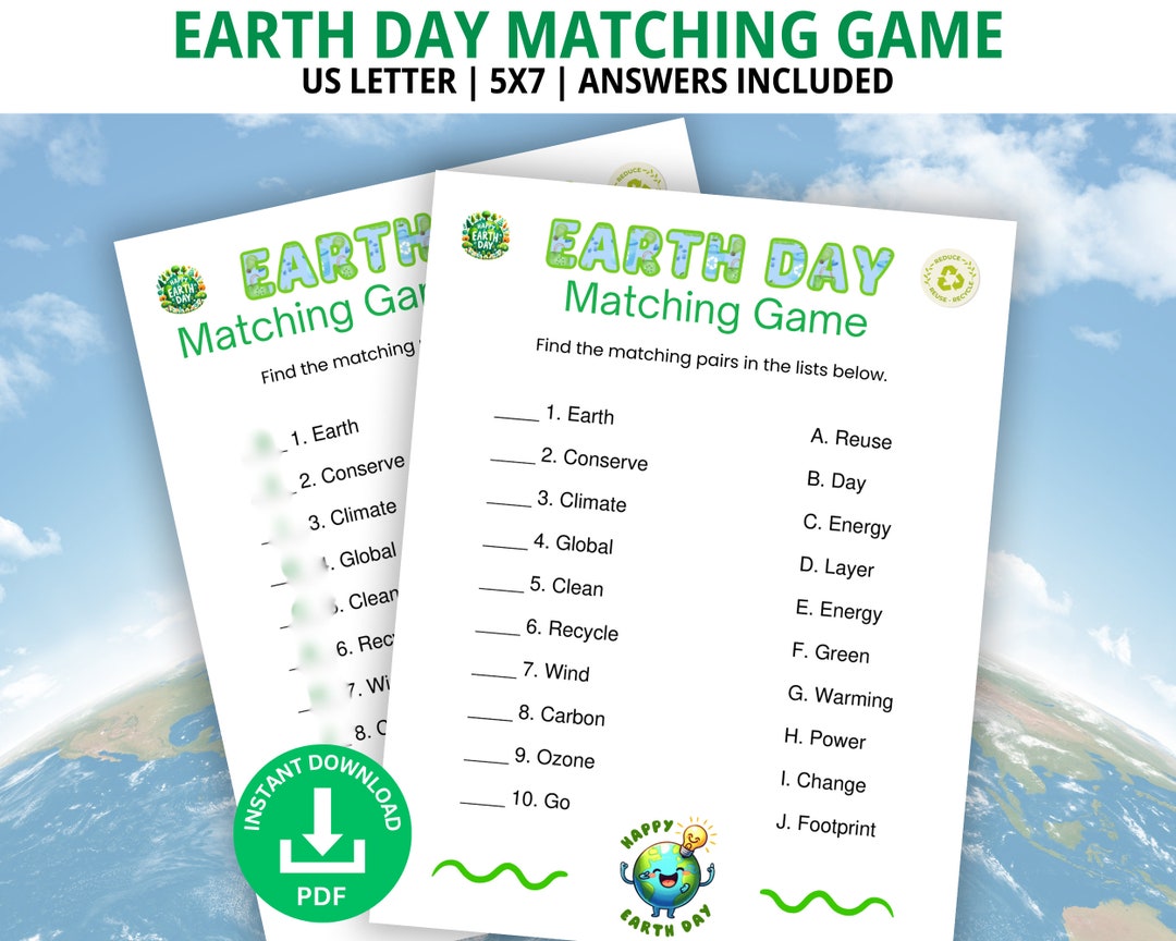 Earth Day Matching Game, Earth Day Games, Family Game Night, Office ...